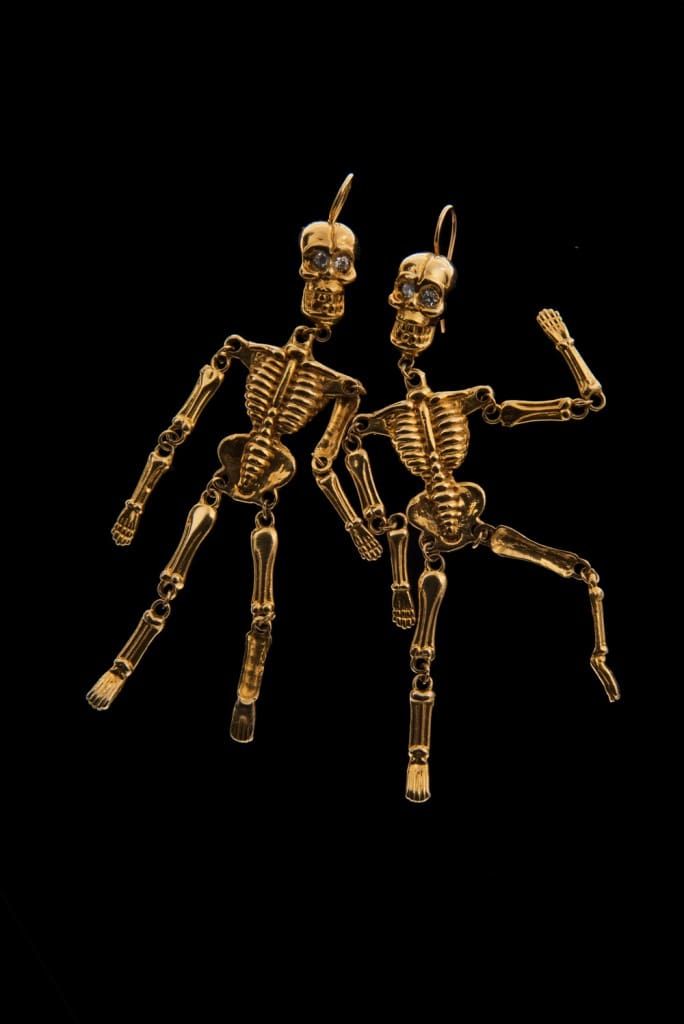 14k Gold Skeleton Earrings with Diamond, Ruby, Googly or Emerald Eyes ...