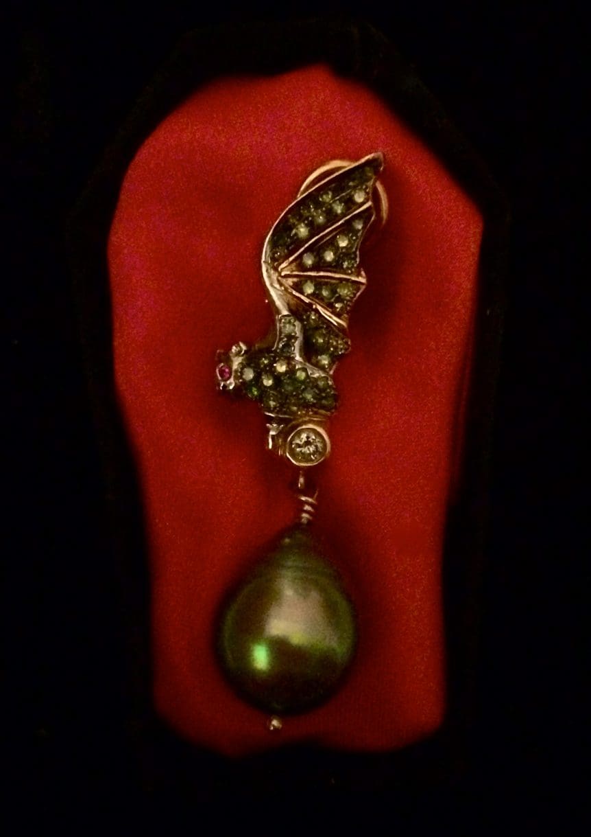 Black diamond Bat earrings with Dripping Pearl | Blue Morpho Jewelry