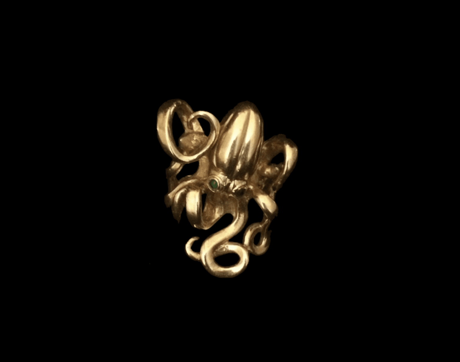 14k Gold Octopus Ring with Emerald, Ruby, White or Black Diamond Eyes ...