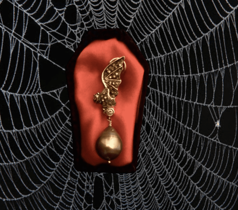 Black diamond Bat earrings with Dripping Pearl | Blue Morpho Jewelry