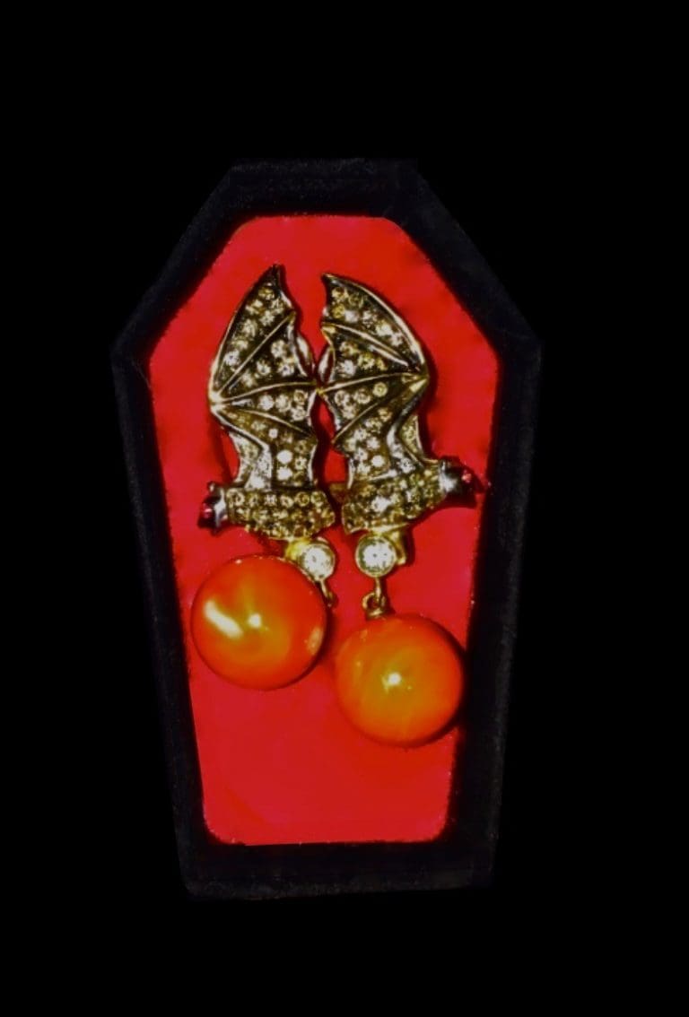 Black diamond Bat earrings with Dripping Pearl | Blue Morpho Jewelry